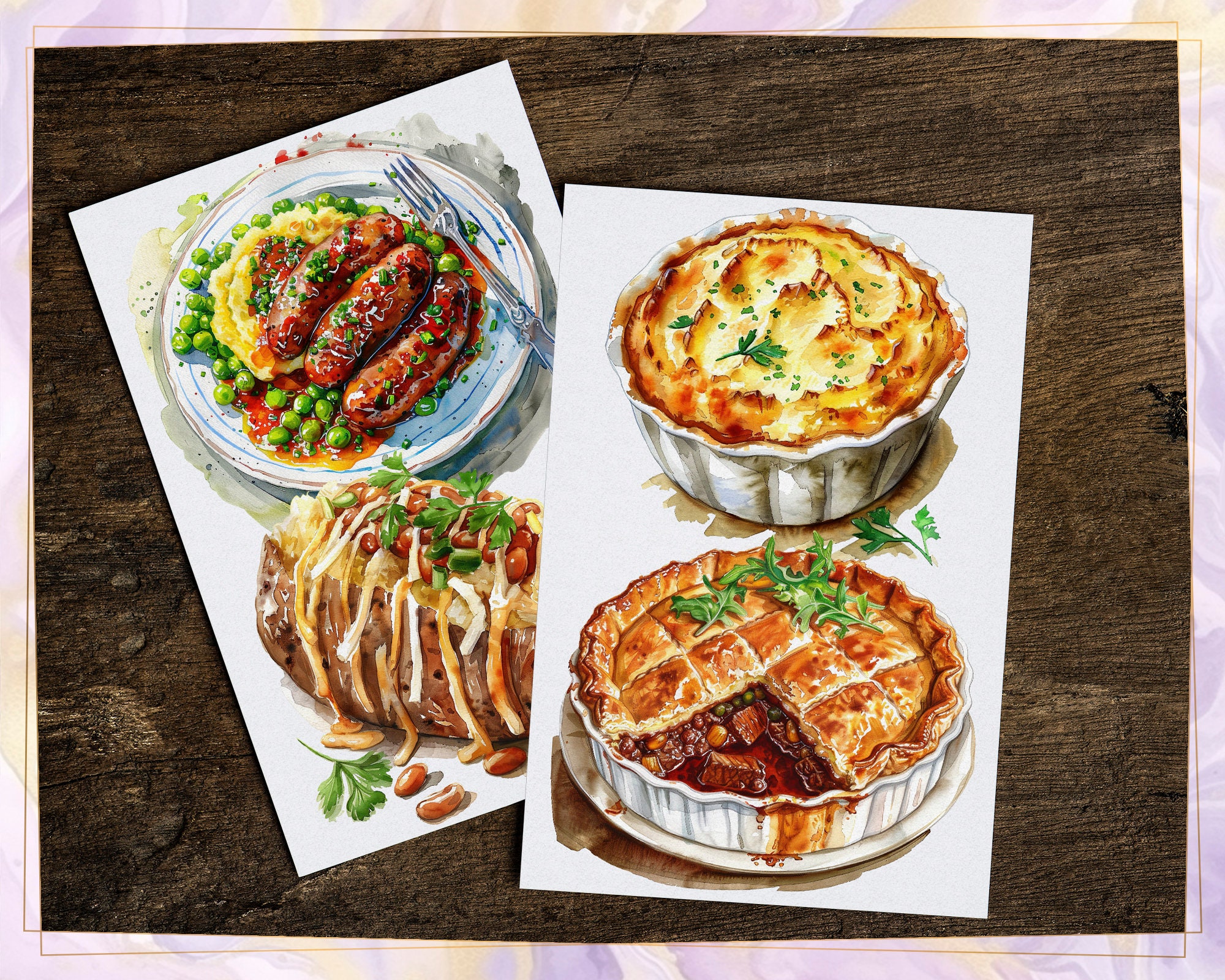 British Cuisine Illustrations. Delicious Dishes, UK Britain Food ...