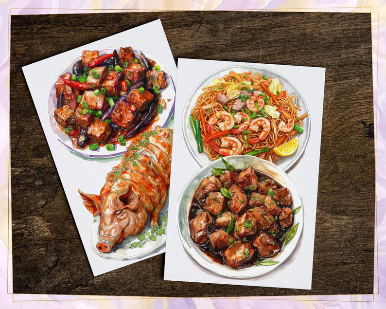 Filipino Cuisine Illustrations. Delicious Philippines Dishes, Asian ...