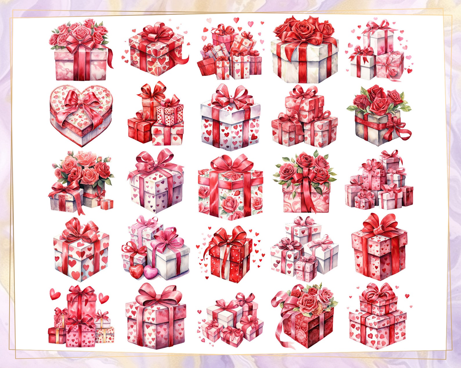 Romantic Gift Box Illustrations. Valentine's Day Boxes Piles, Heart ...