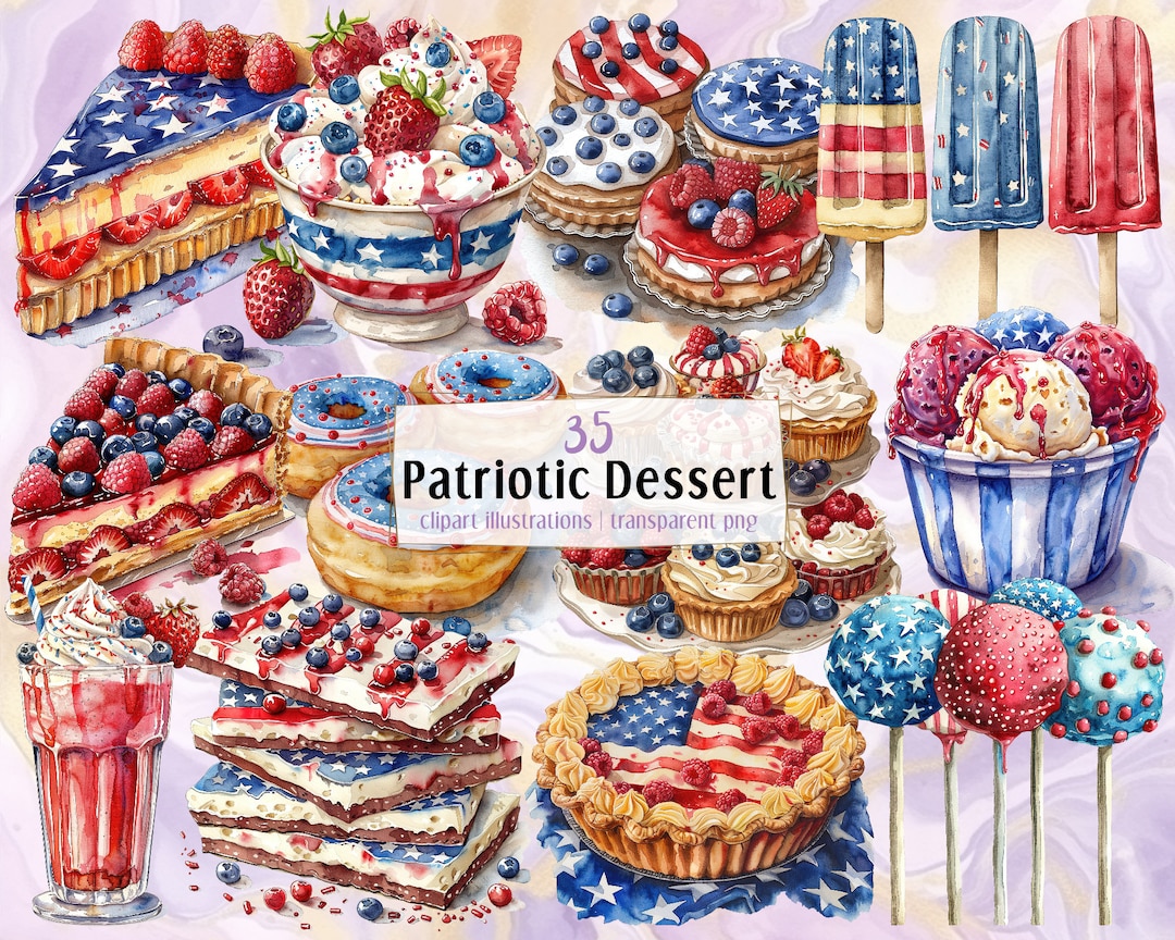 Patriotic Dessert Illustrations. 4th of July, USA Independence Day ...