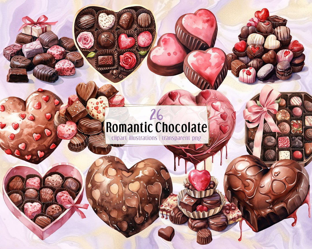 Romantic Chocolate Illustrations. Valentine's Day Dessert, Heart Shaped ...