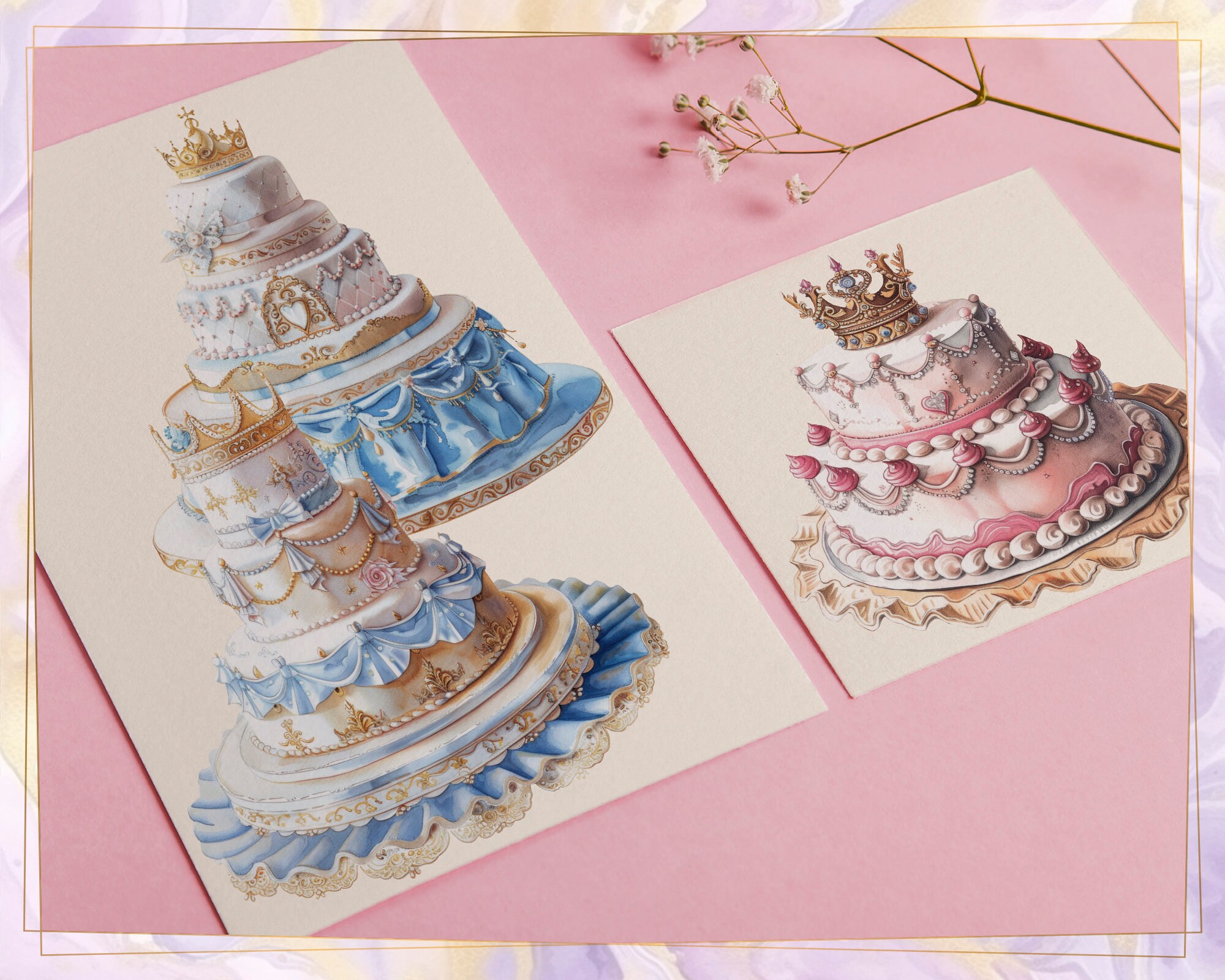 Princess Cake Illustrations. Wedding & Birthday Cakes, Girly Dreamy ...