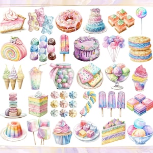 Pastel Dessert Illustrations. Delicious Bright Colored Pastry, Colorful ...