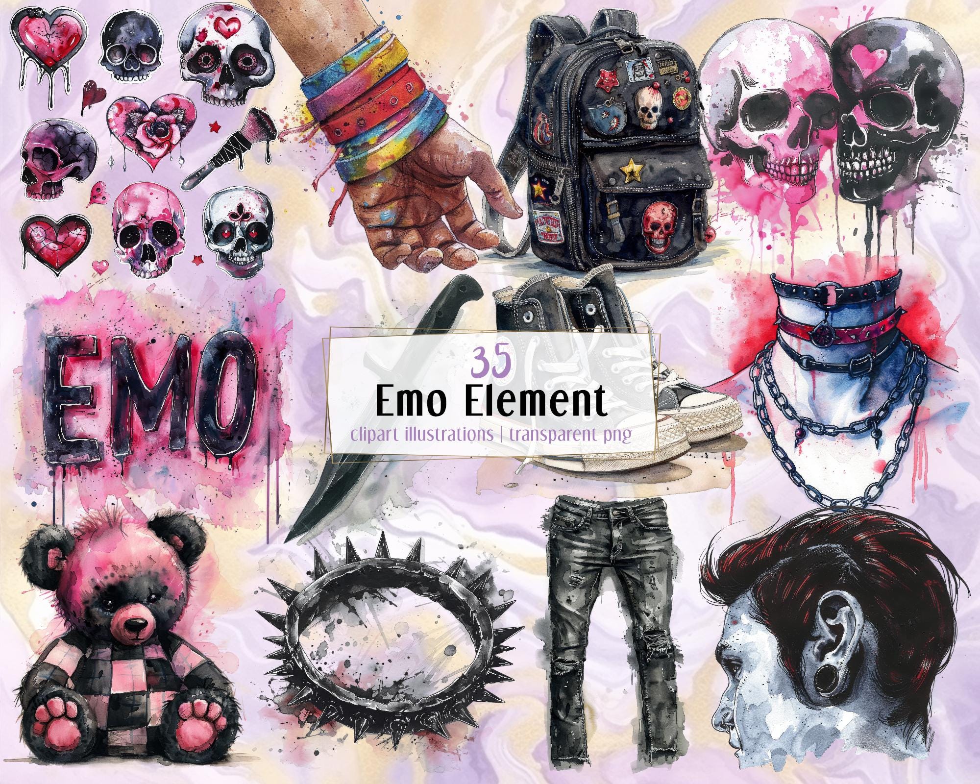 Emo Element Illustrations. Emo Fashion, 00's Alternative Style Backpack ...