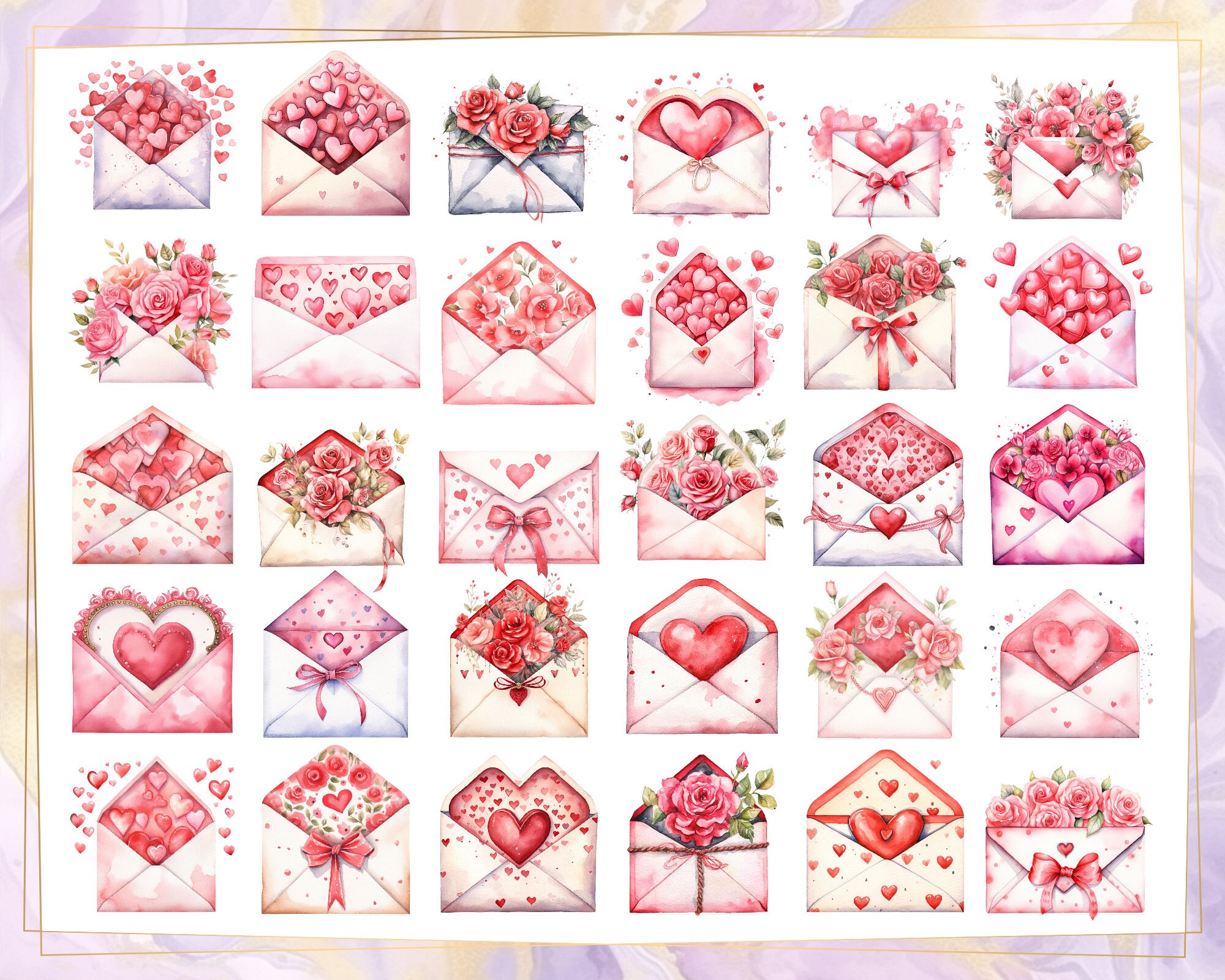 Love Envelope. Watercolor Style Illustrations. Romantic Hearts and Pink ...