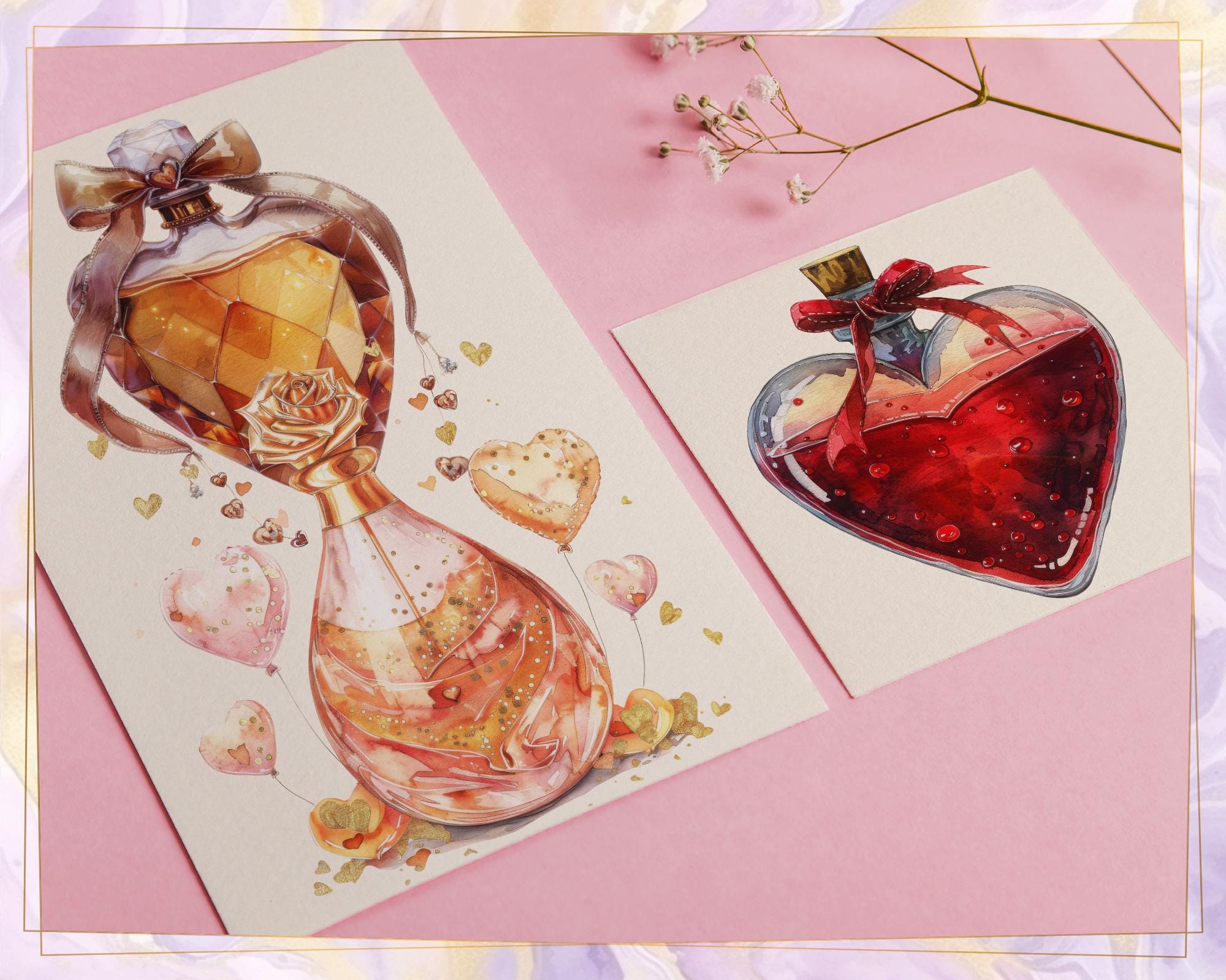 Love Potion Illustrations. Elegant Luxurious Designs, Heart Shaped ...
