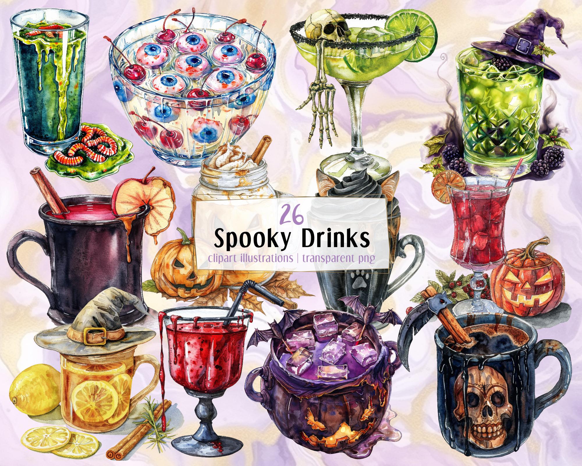 Spooky Drink Illustrations. Halloween Holiday Themed Spooky Drinks ...