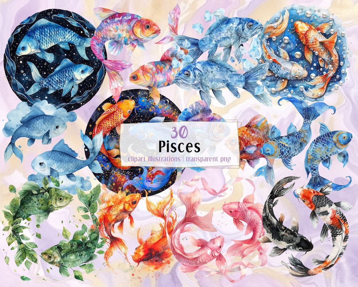 Pisces Illustrations. Birthday Zodiac Astrology Water Sign Represented ...
