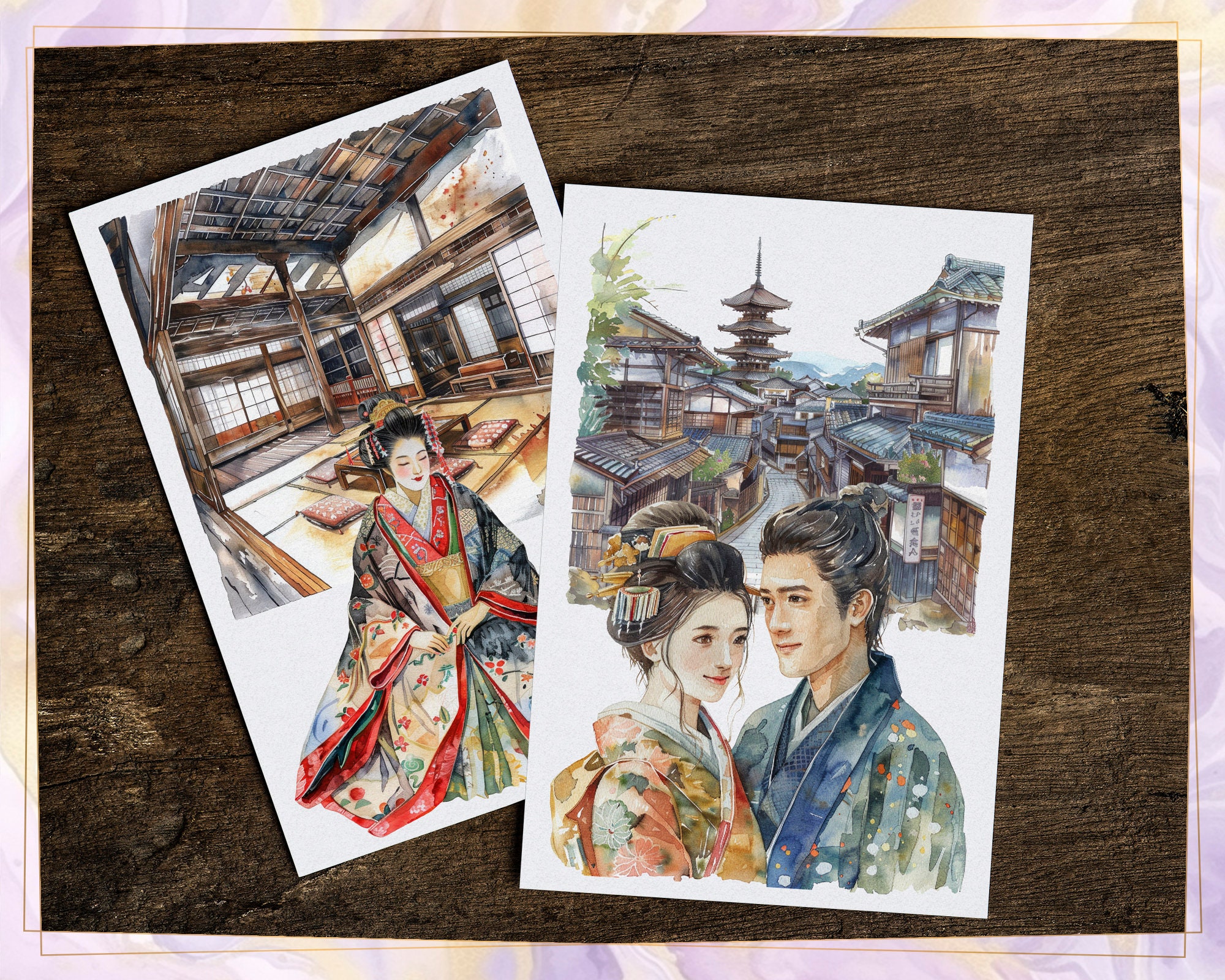 Ancient Japan Illustrations. Old Traditional Objects, People, Historic ...