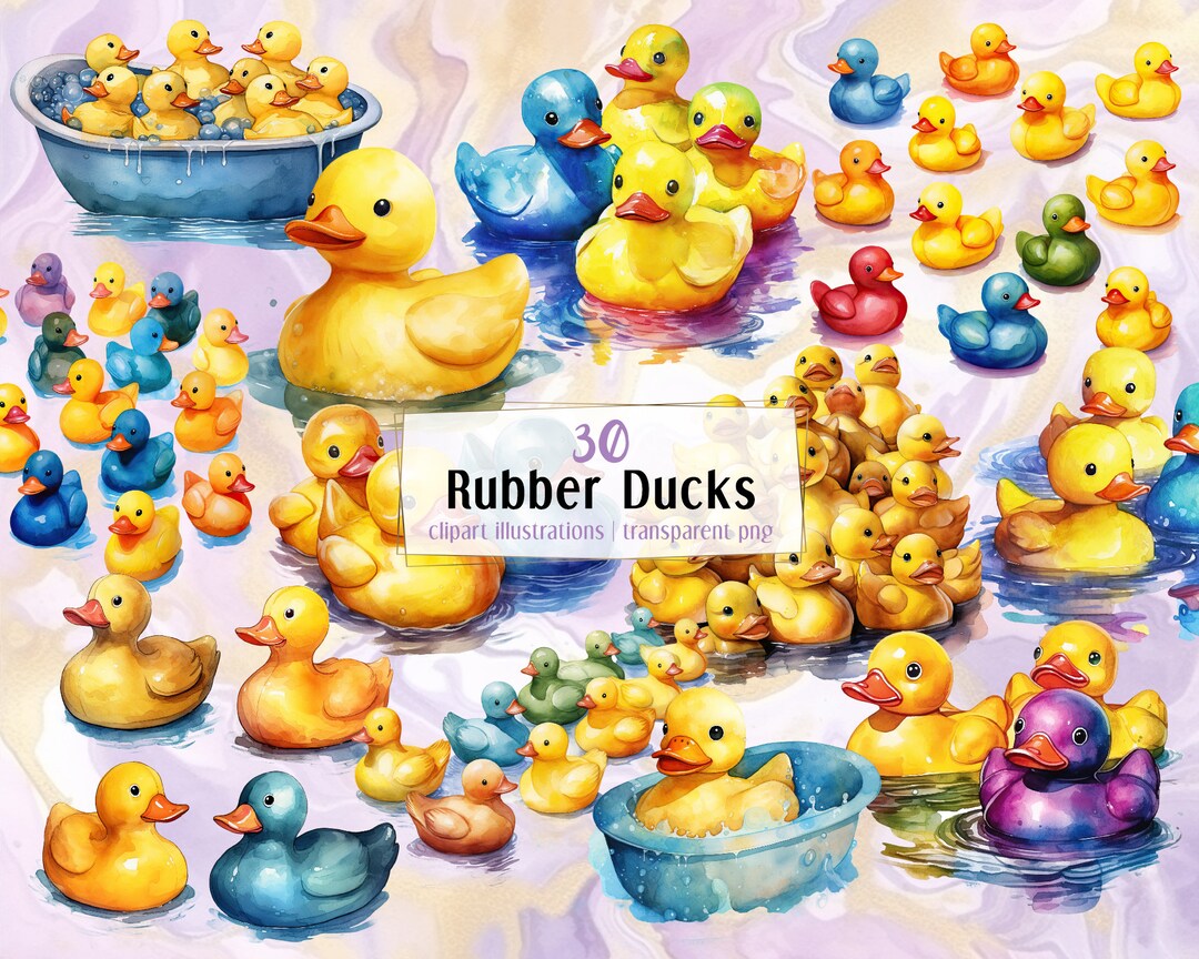 Rubber Ducks. Watercolor Style Illustrations. Cute Bath Duckie Toy ...