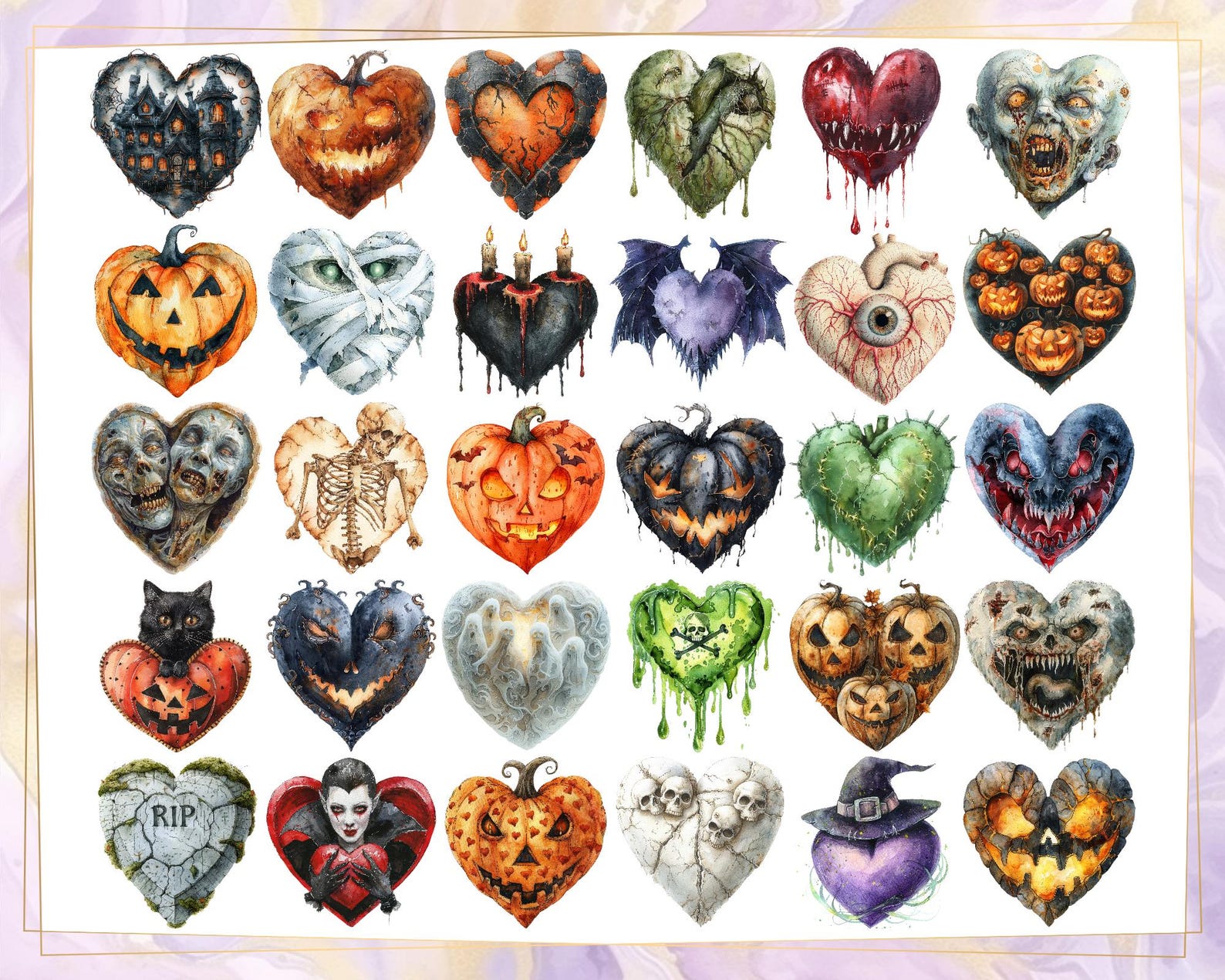 Spooky Hearts Illustrations. Halloween Themed Heart Shaped Elements ...