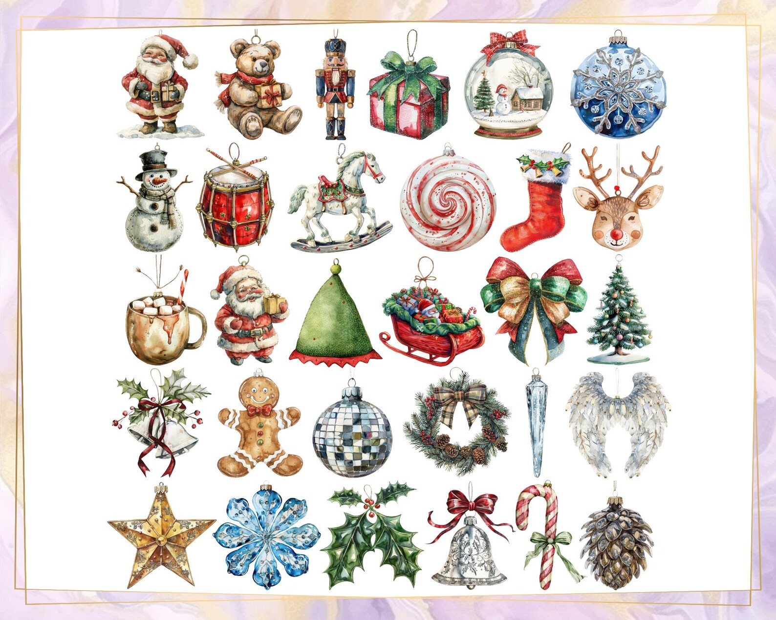 Classic Christmas Ornaments Illustrations. Festive Decorated Holiday ...