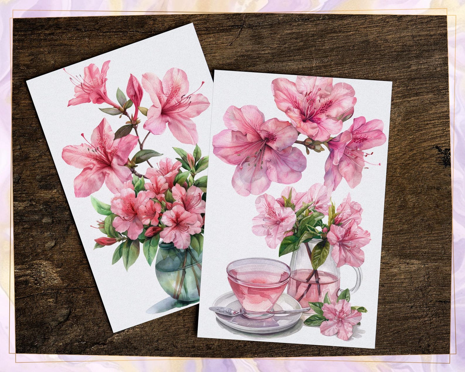 Azalea Flower Illustrations. Pink Flowering Shrub, Floral Decorations ...