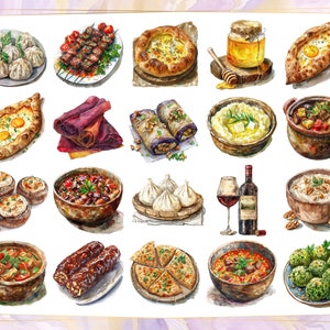 Georgian Cuisine Illustrations. Delicious Dishes, Food From Georgia ...