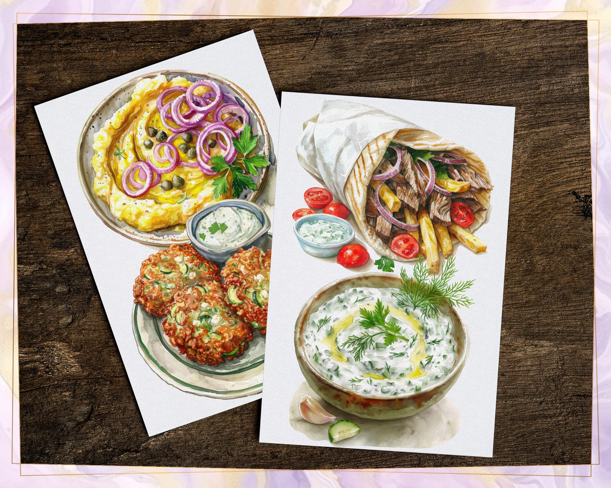 Greek Cuisine Illustrations. Delicious Food From Greece, Desserts ...