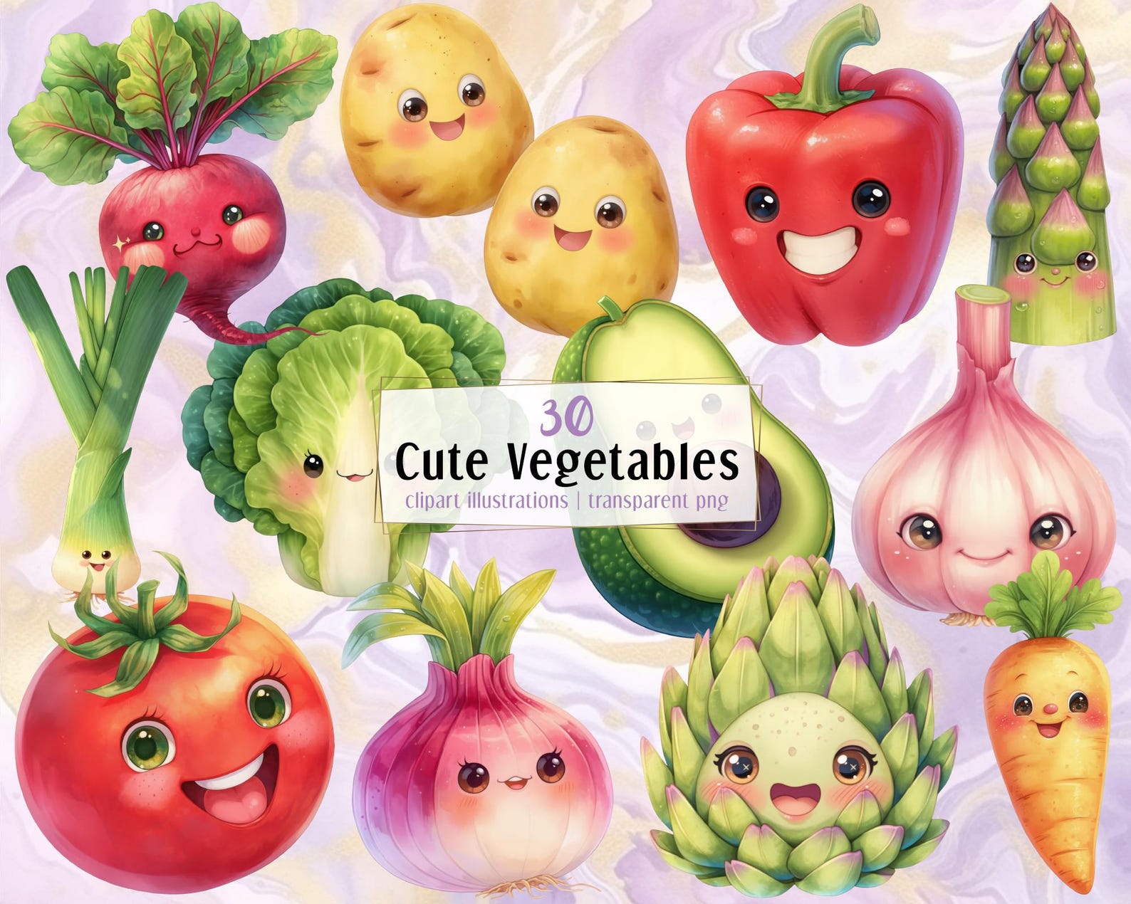 Cute Vegetables | PNG Clip Art Illustrations. Kawaii Farmers Market ...