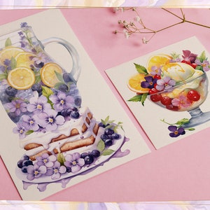 Edible Flowers Dessert Illustrations. Delicious Various Cakes, Waffle ...