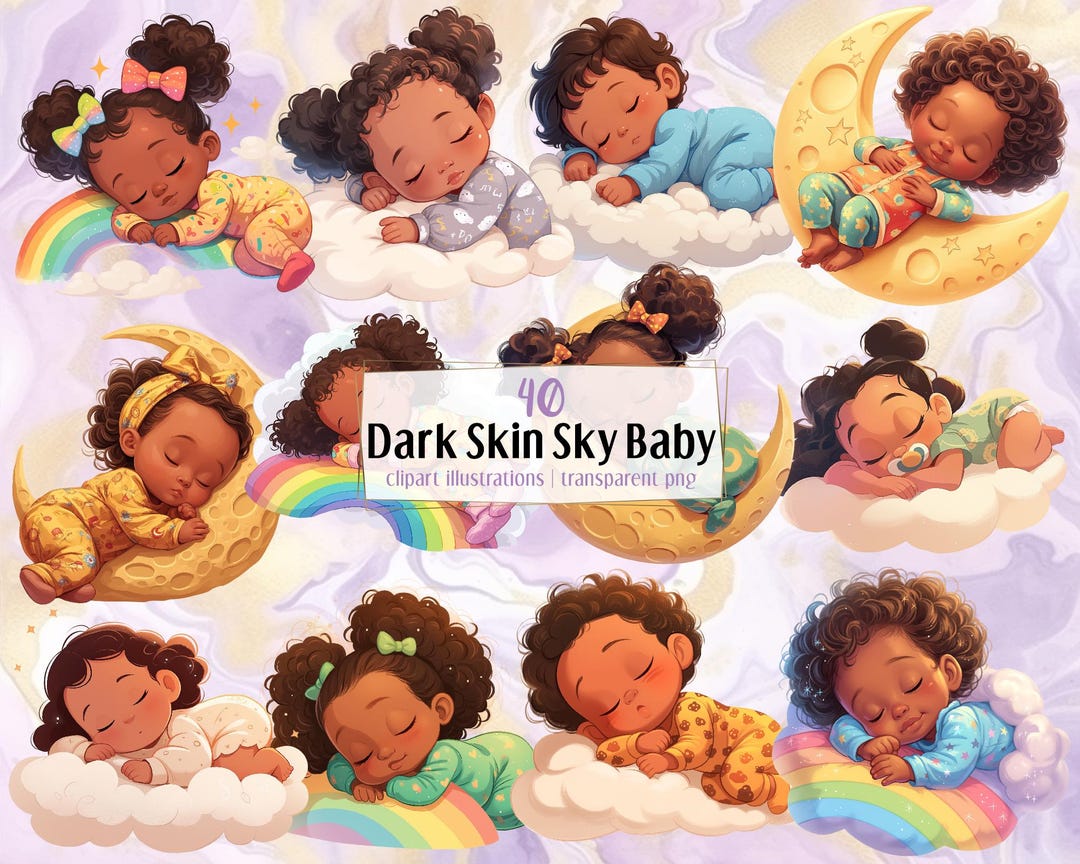 Cartoon Dark Skin Sky Baby Illustrations. Cute Adorable Little Babies ...