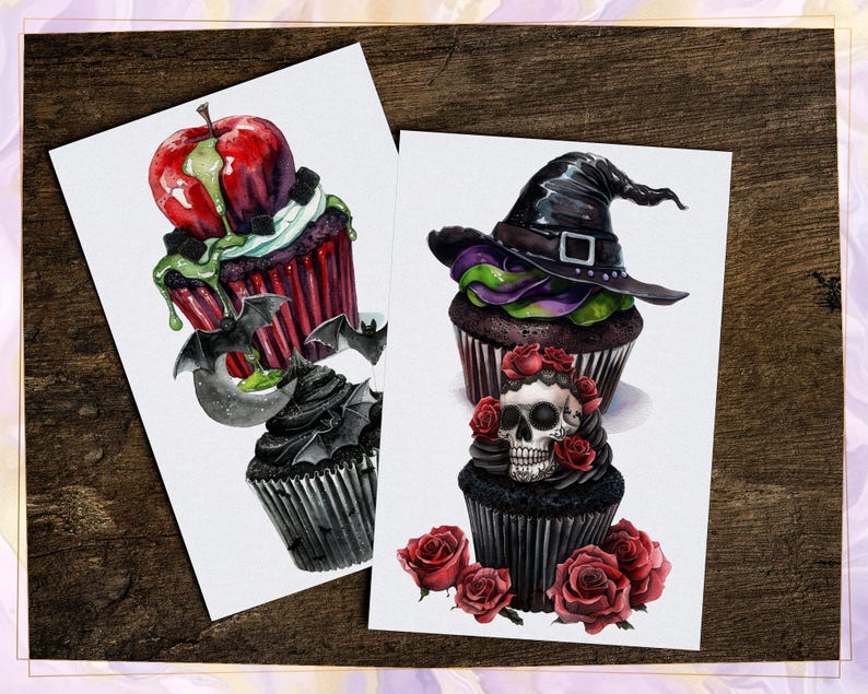 Halloween Cupcake Illustrations. Cute Spooky Designs, Holiday Horror ...