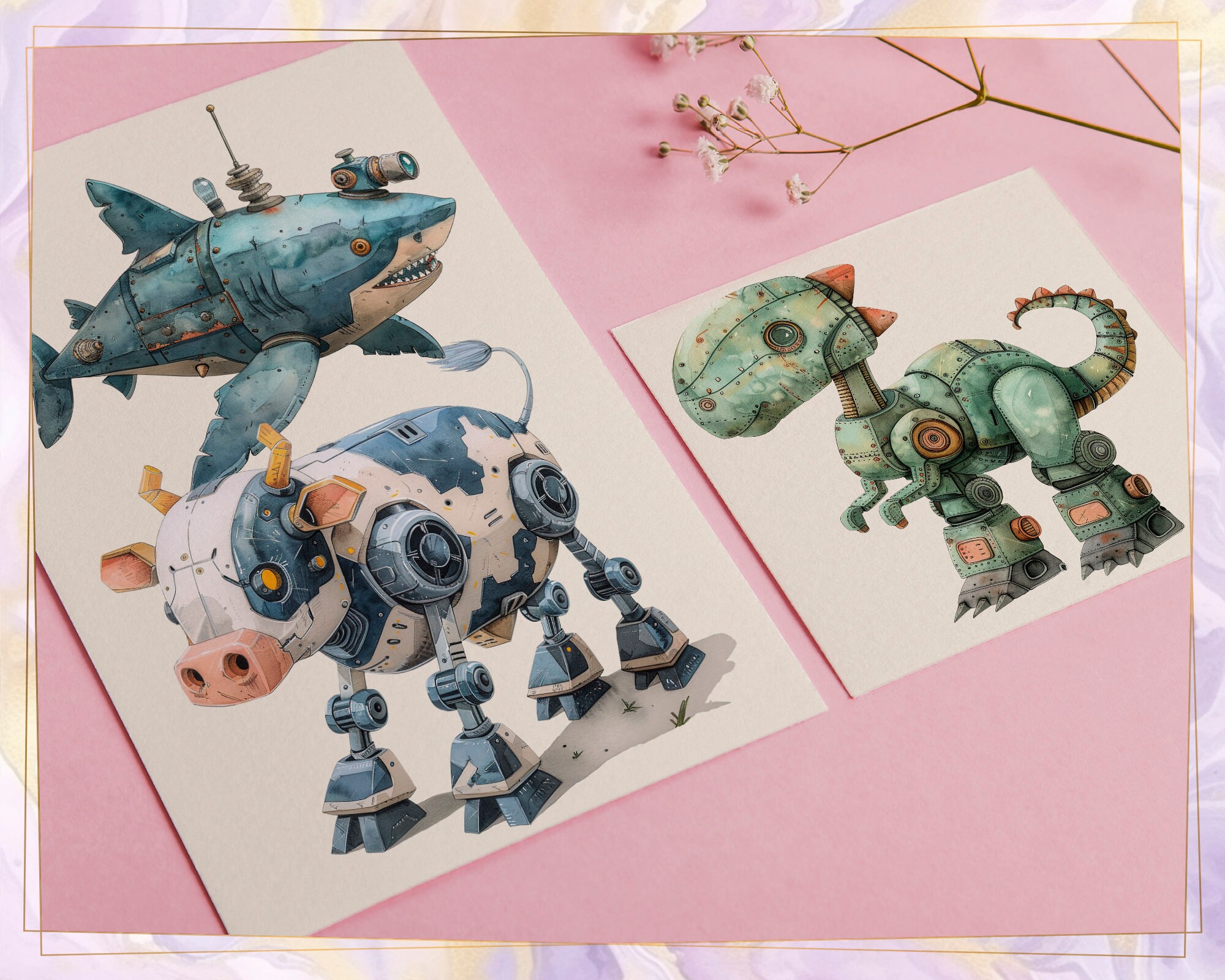 Animal Robot Illustrations. Cute Robotic Mechanical Kid's Toys. Pet ...