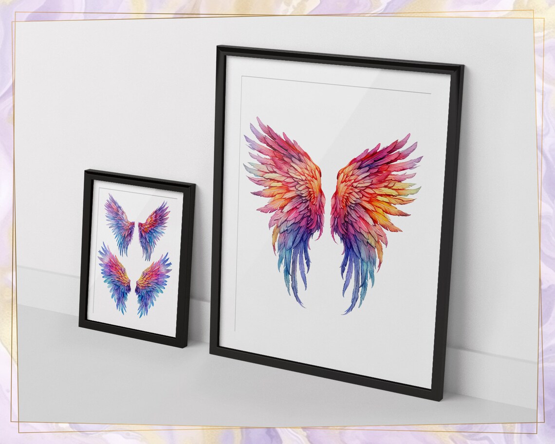 Colorful Wing, Watercolor Style Illustrations. Multi Colored, Rainbow ...