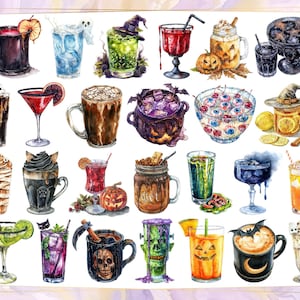 Spooky Drink Illustrations. Halloween Holiday Themed Spooky Drinks ...