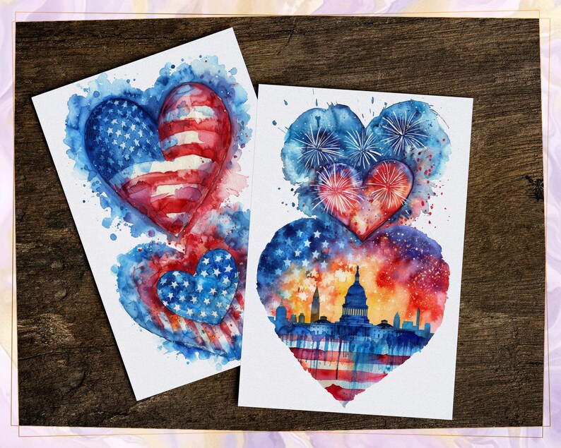 Patriotic Heart Illustrations. 4th of July, USA Independence Day ...