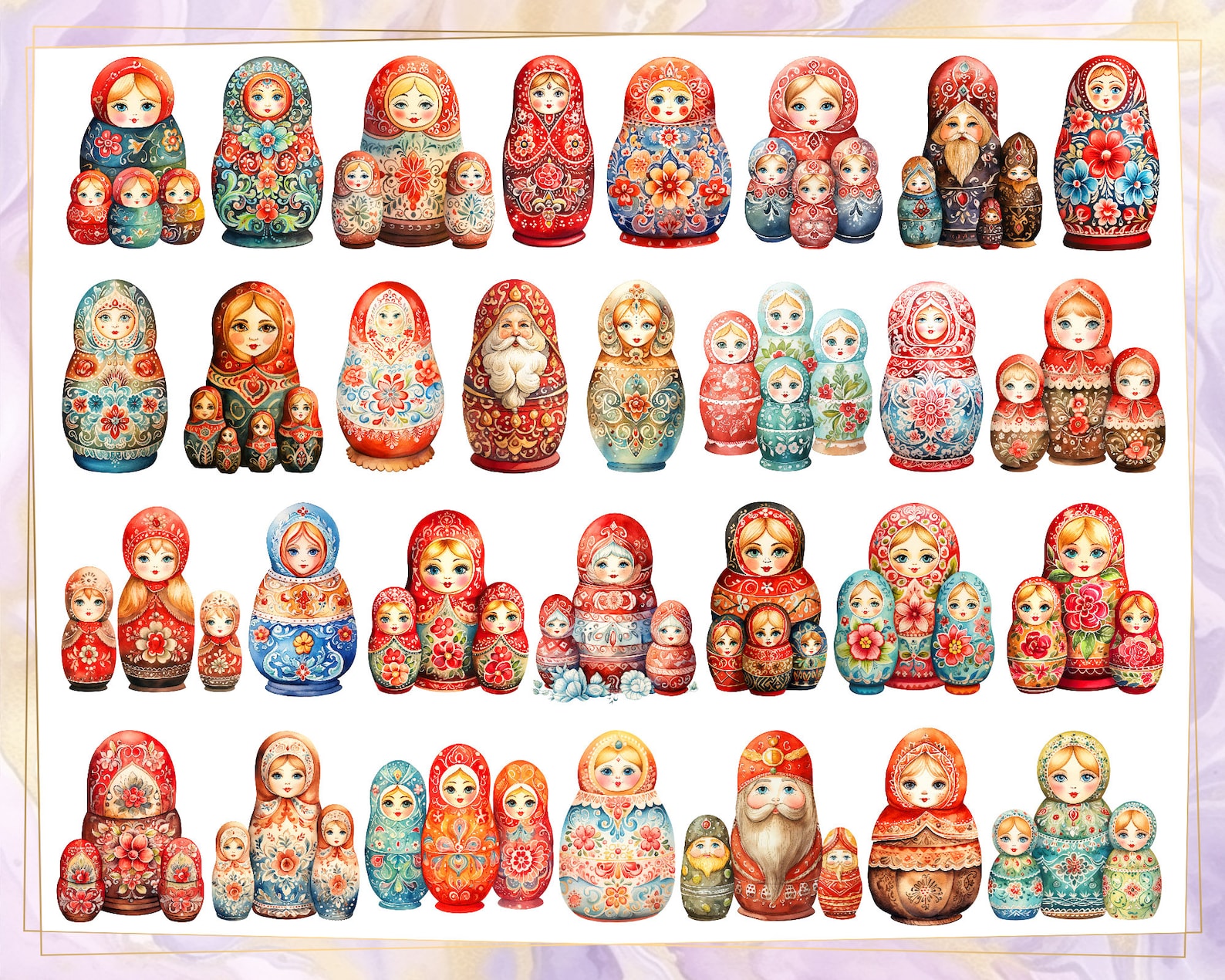 Russian Doll. Watercolor Style Illustrations. Slavic Traditional Ornate ...