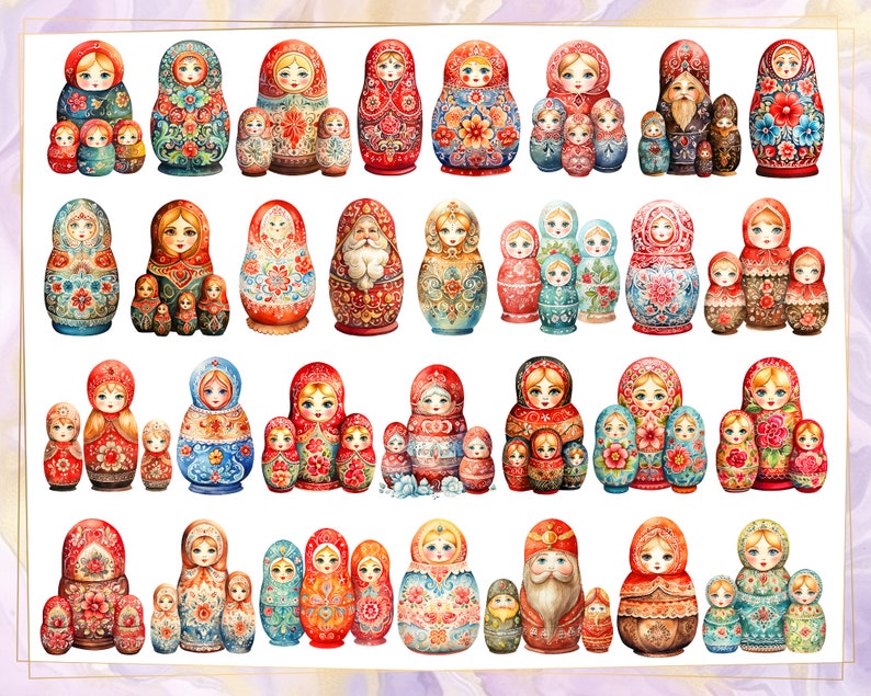 Russian Doll. Watercolor Style Illustrations. Slavic Traditional Ornate ...