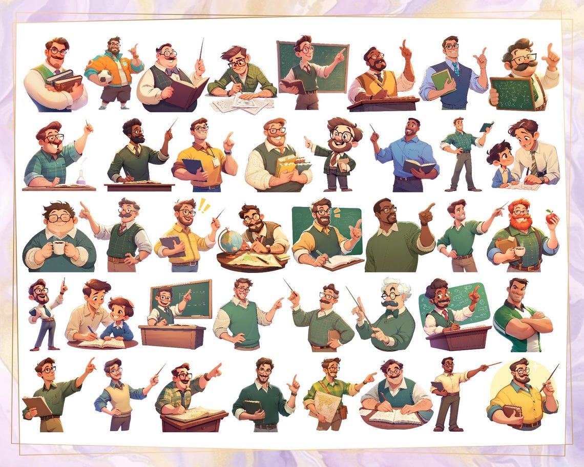 Cartoon Male Teacher Illustrations. School Teachers, Smart Men ...