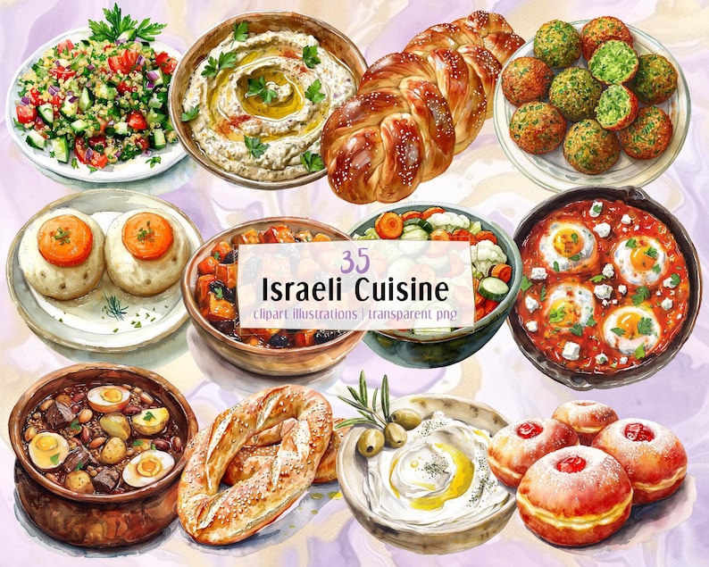 Israeli Cuisine Illustrations. Delicious Food From Israel, Falafel ...