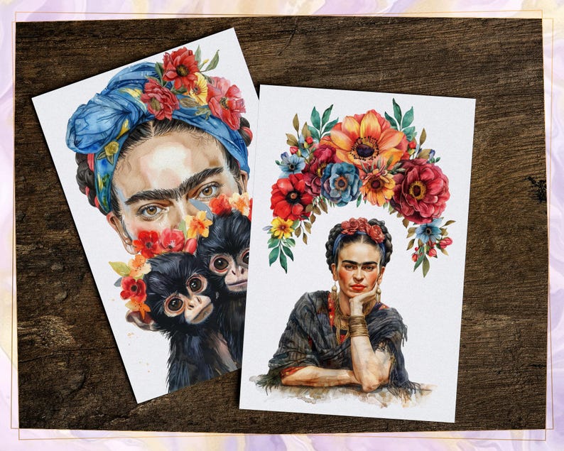 Frida Kahlo Illustrations. Iconic Mexican Painter, Vintage Traditional ...
