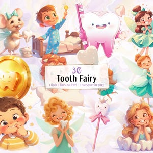 Cartoon Tooth Fairy Illustrations. Cute Fairies Carrying Pulled Teeth ...