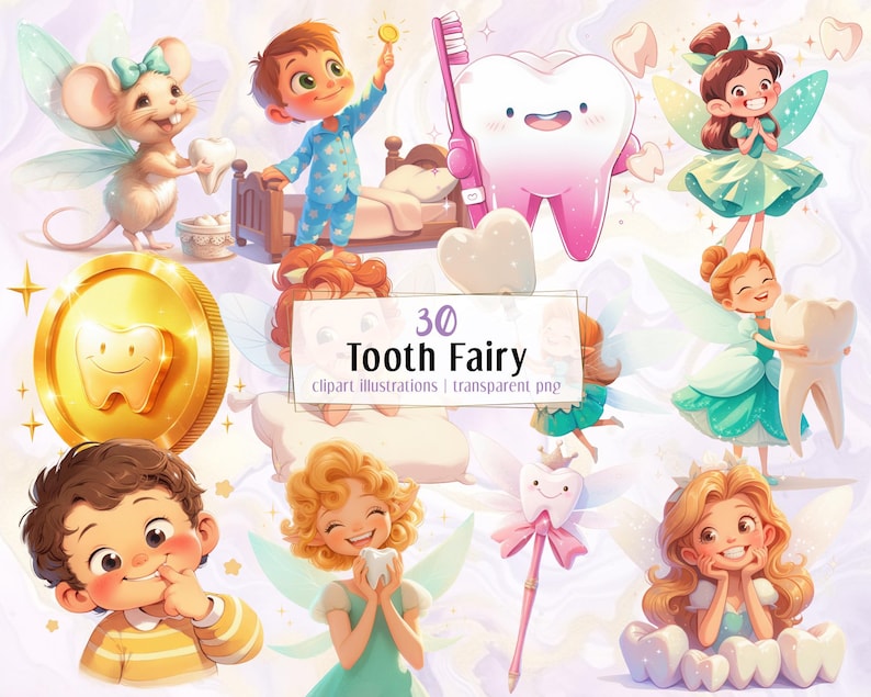 Cartoon Tooth Fairy Illustrations. Cute Fairies Carrying Pulled Teeth ...