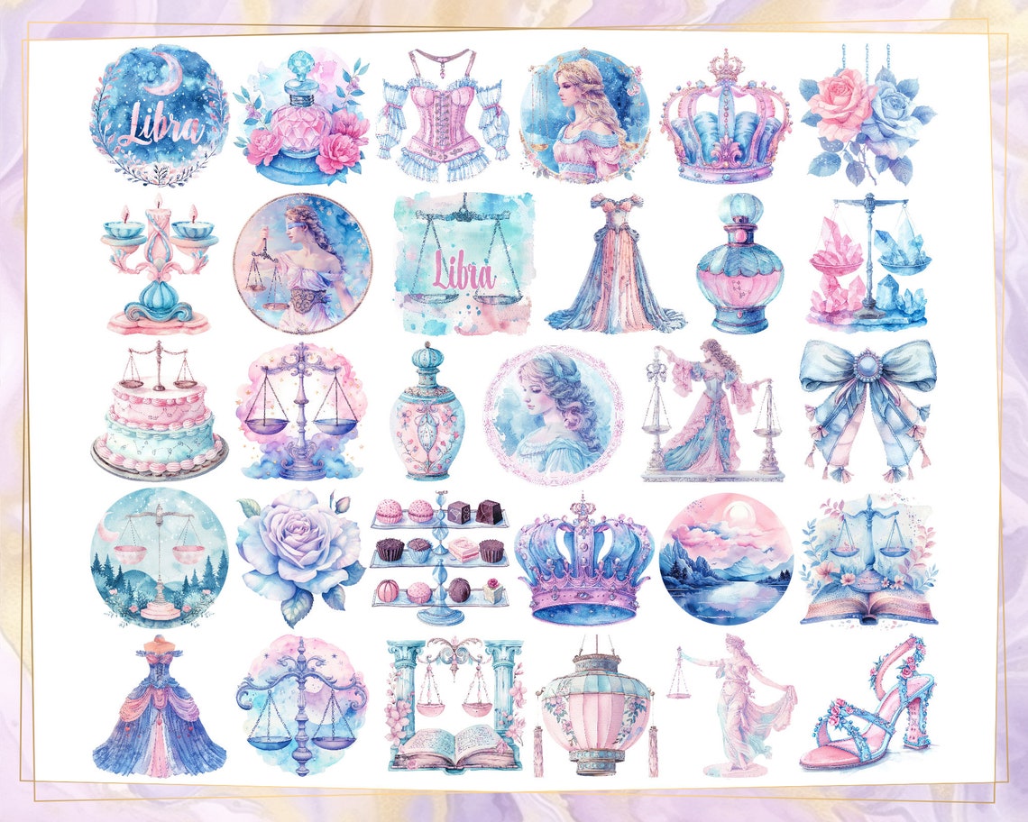 Libra Inspired Illustrations. Scales Birthday Zodiac Sign Themed ...