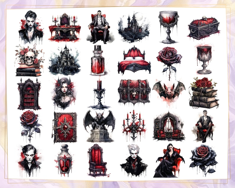 Vampire Life, Watercolor Style Illustrations. Dark Mysterious Gothic ...