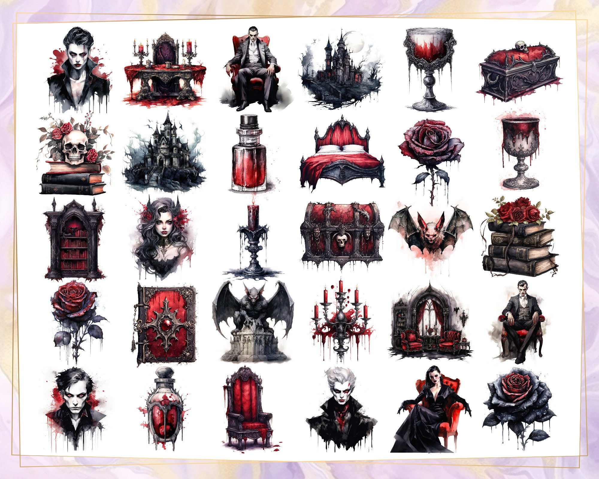 Vampire Life, Watercolor Style Illustrations. Dark Mysterious Gothic ...