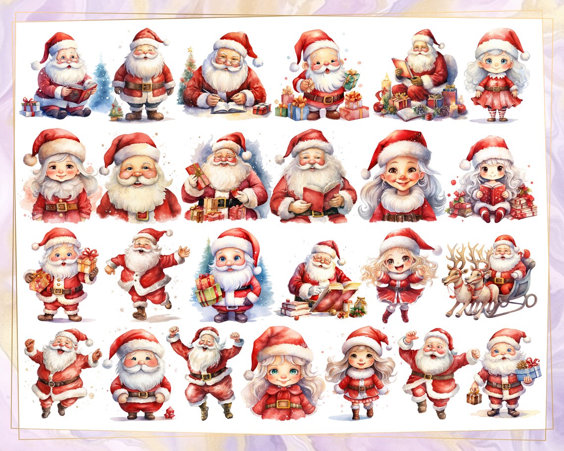 Cartoon Santa Illustrations. Christmas Festive Element, Cute Cheerful ...