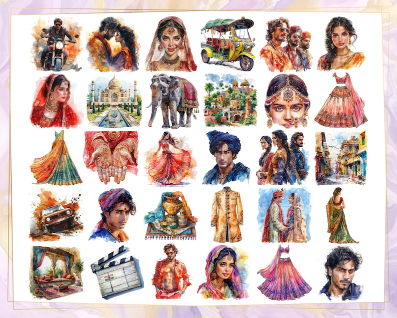 Bollywood Illustrations. Indian Movie Industry Elements, Man and Woman ...