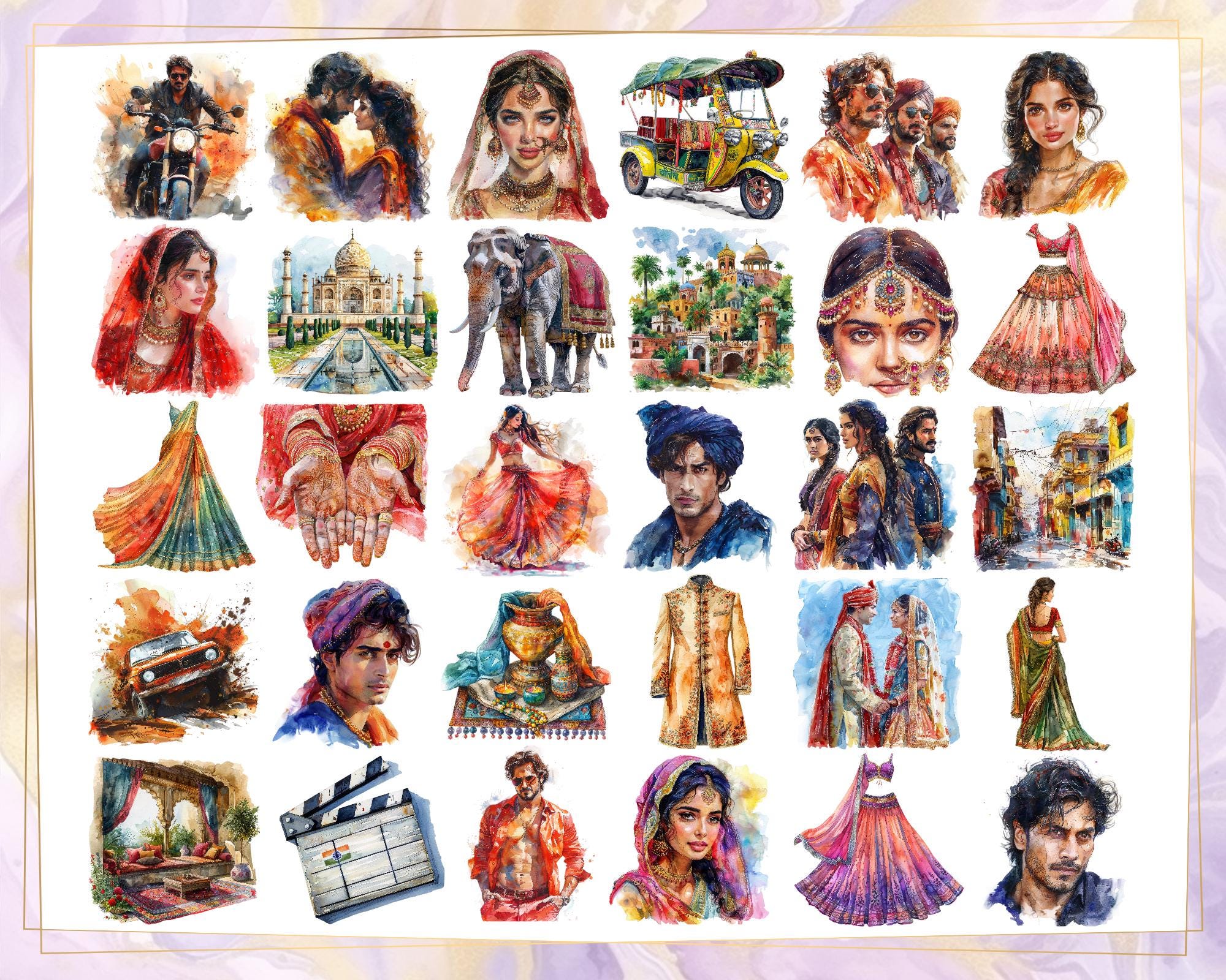 Bollywood Illustrations. Indian Movie Industry Elements, Man and Woman ...