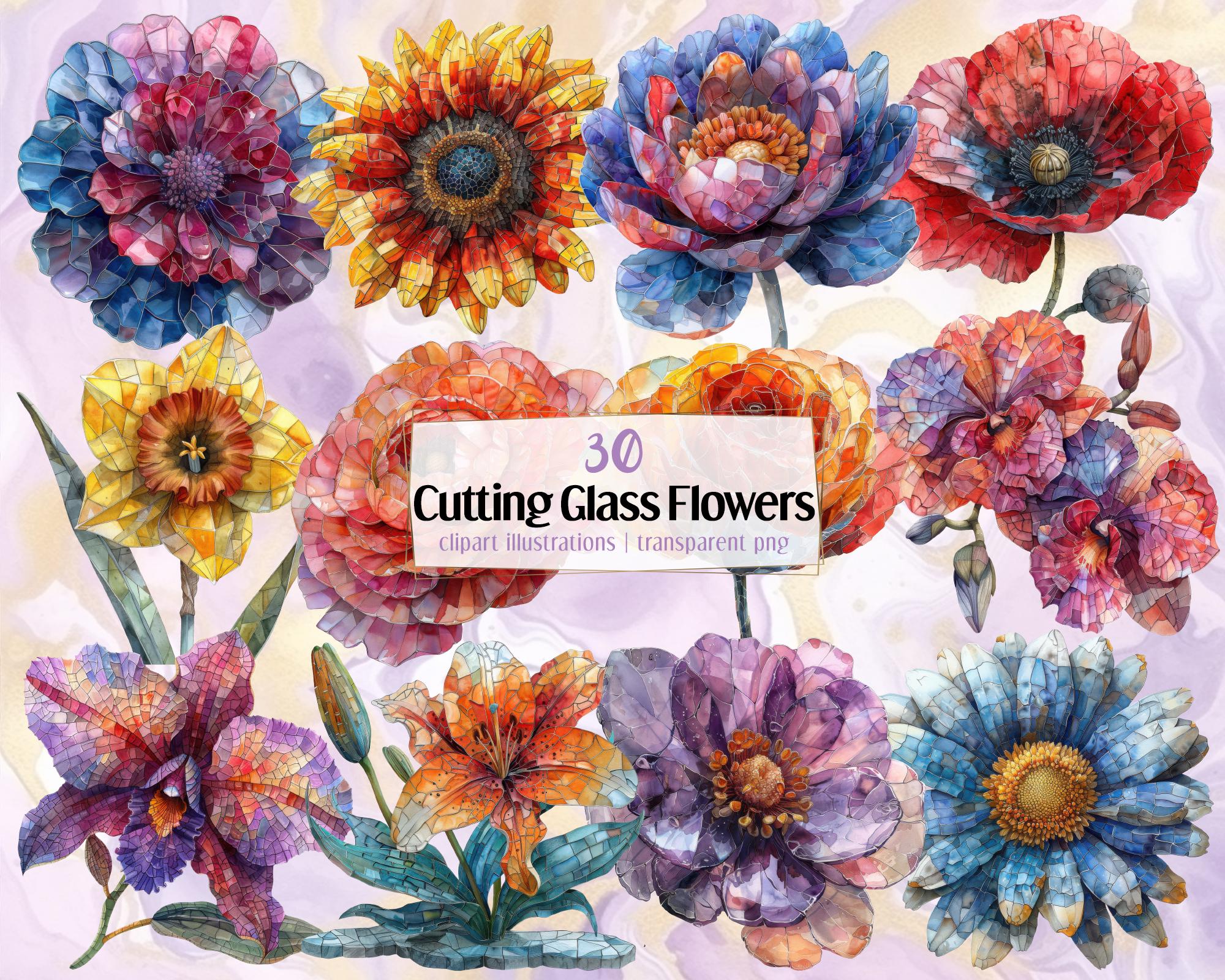 Cutting Glass Flowers | PNG Clip Art Illustrations. Stained Glass ...