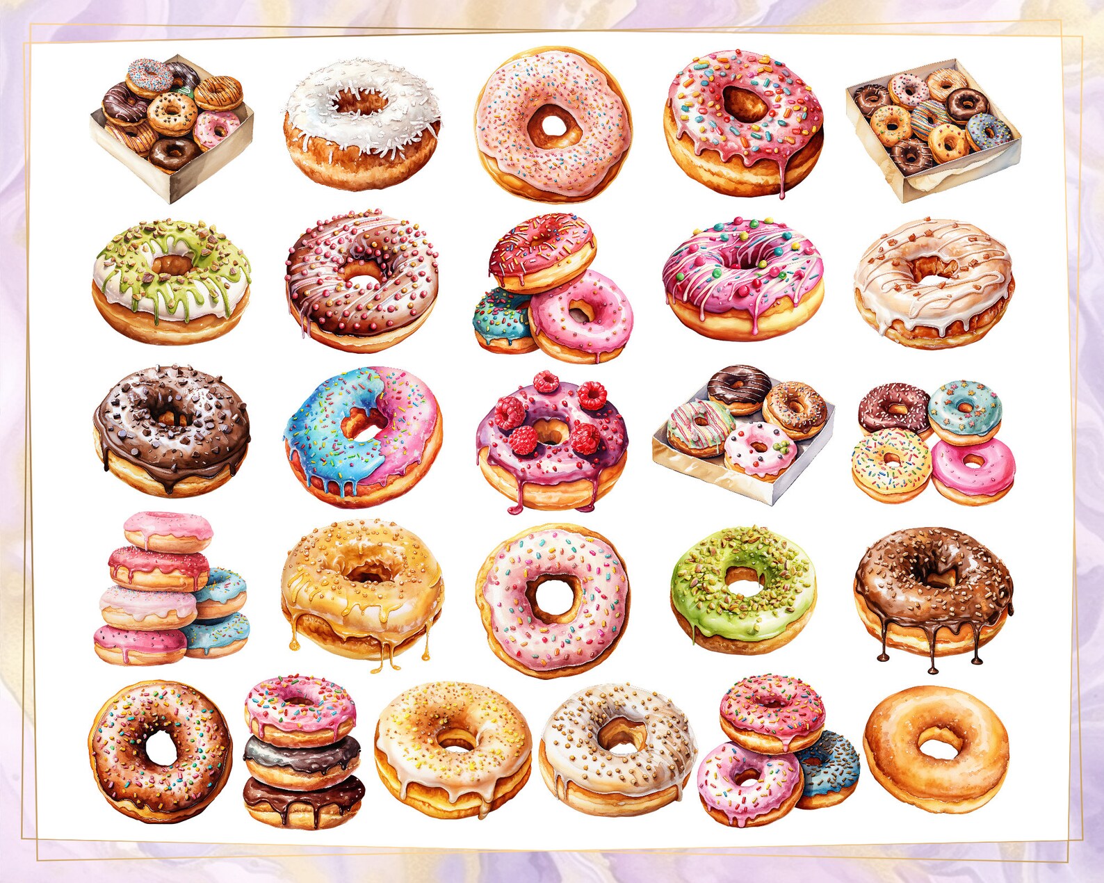 Donuts. Watercolor Style Illustrations. Ring Doughnut, Fried Dough ...
