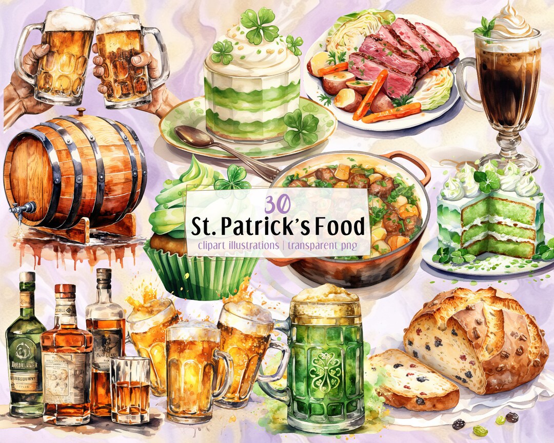 Saint Patrick's Day Food and Drinks Illustrations. Traditional Holiday ...
