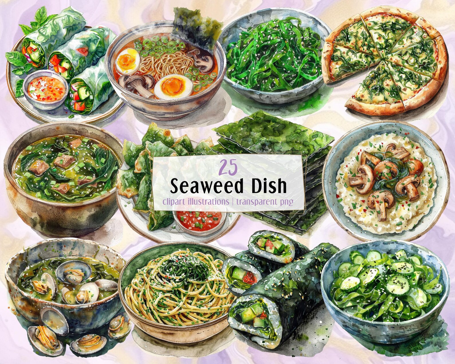 Seaweed Dish Illustrations. Delicious Food Items Made With Green ...
