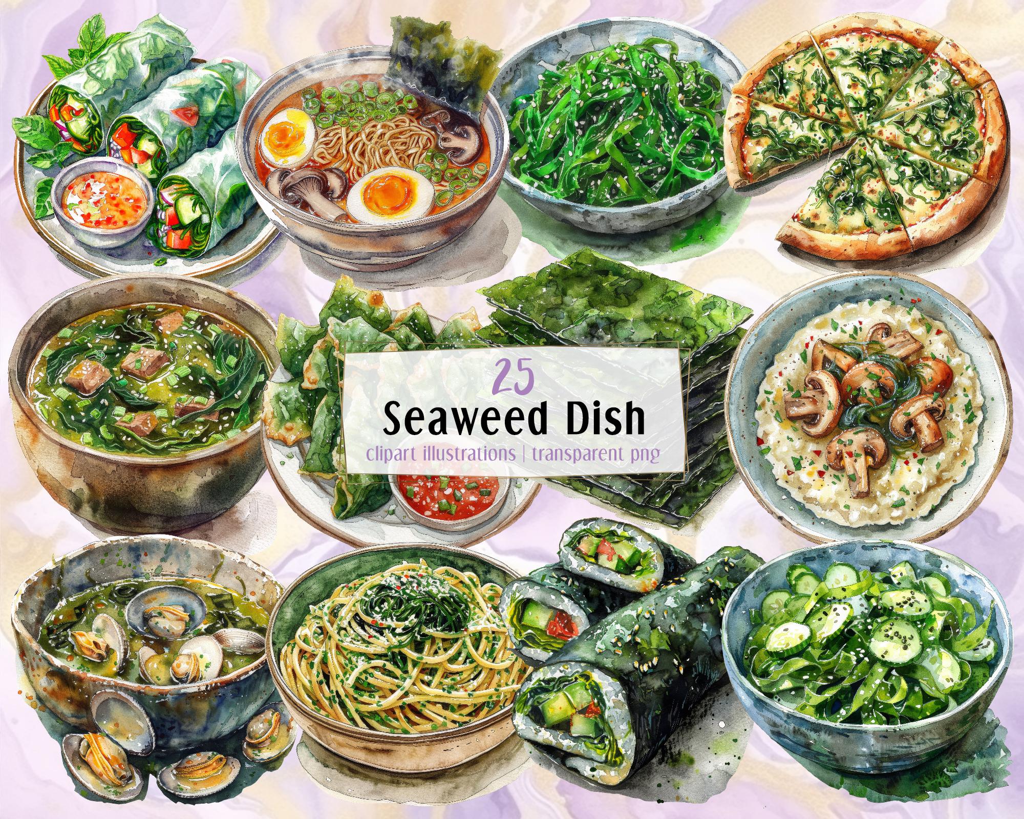 Seaweed Dish Illustrations. Delicious Food Items Made With Green ...