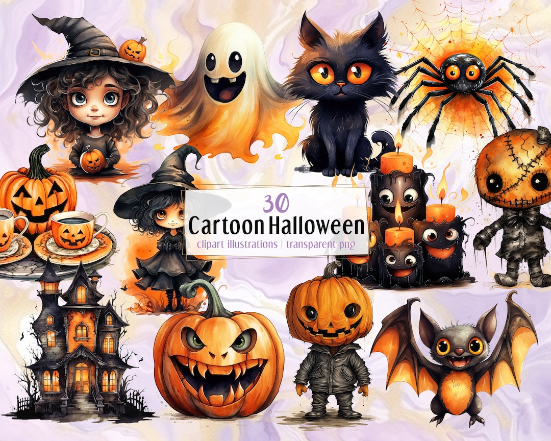 Cartoon Halloween Elements, Colorful Illustrations. Cute, Adorable ...