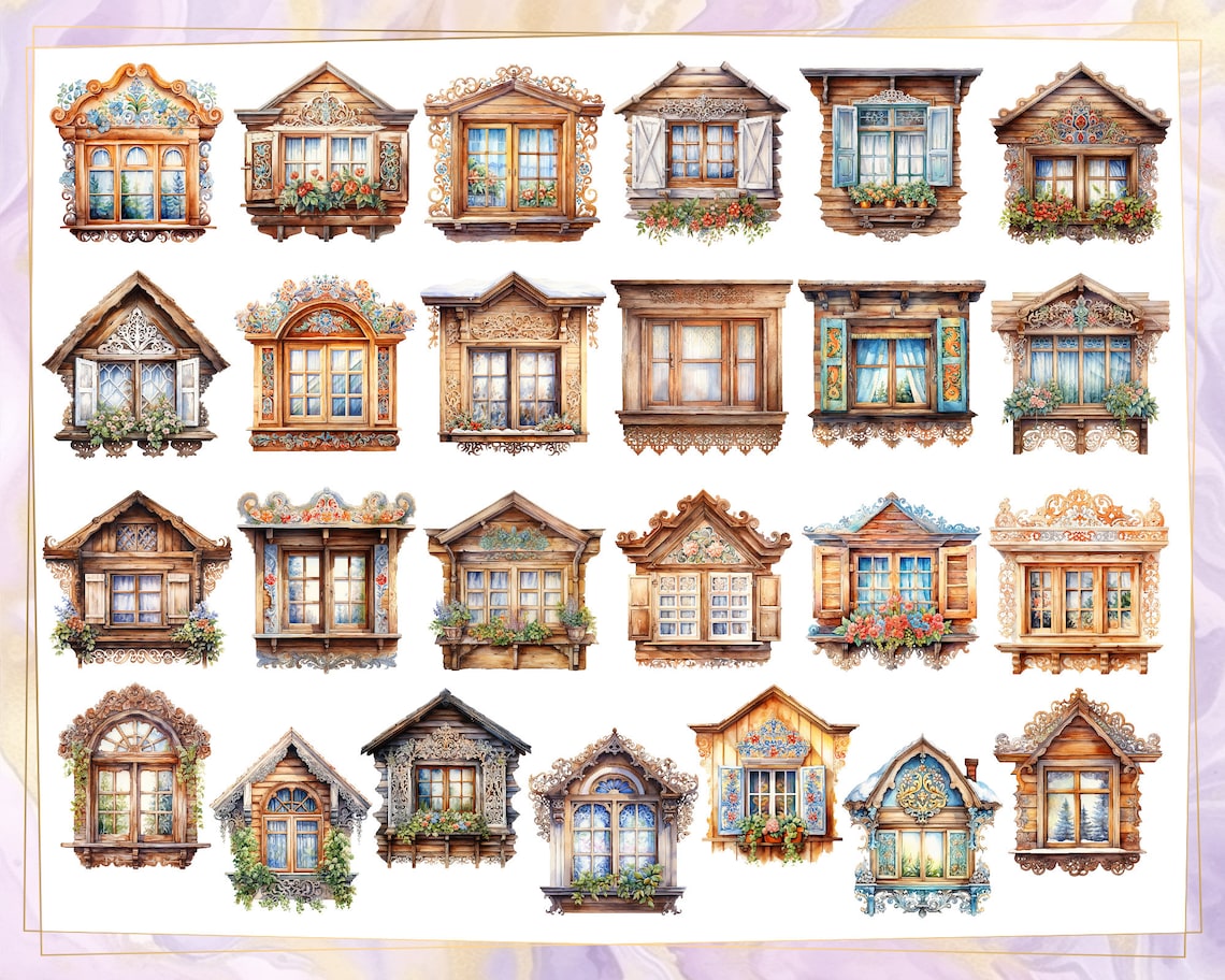 Wooden Windows. Slavic Village Traditional Carved Style Ornate Window ...