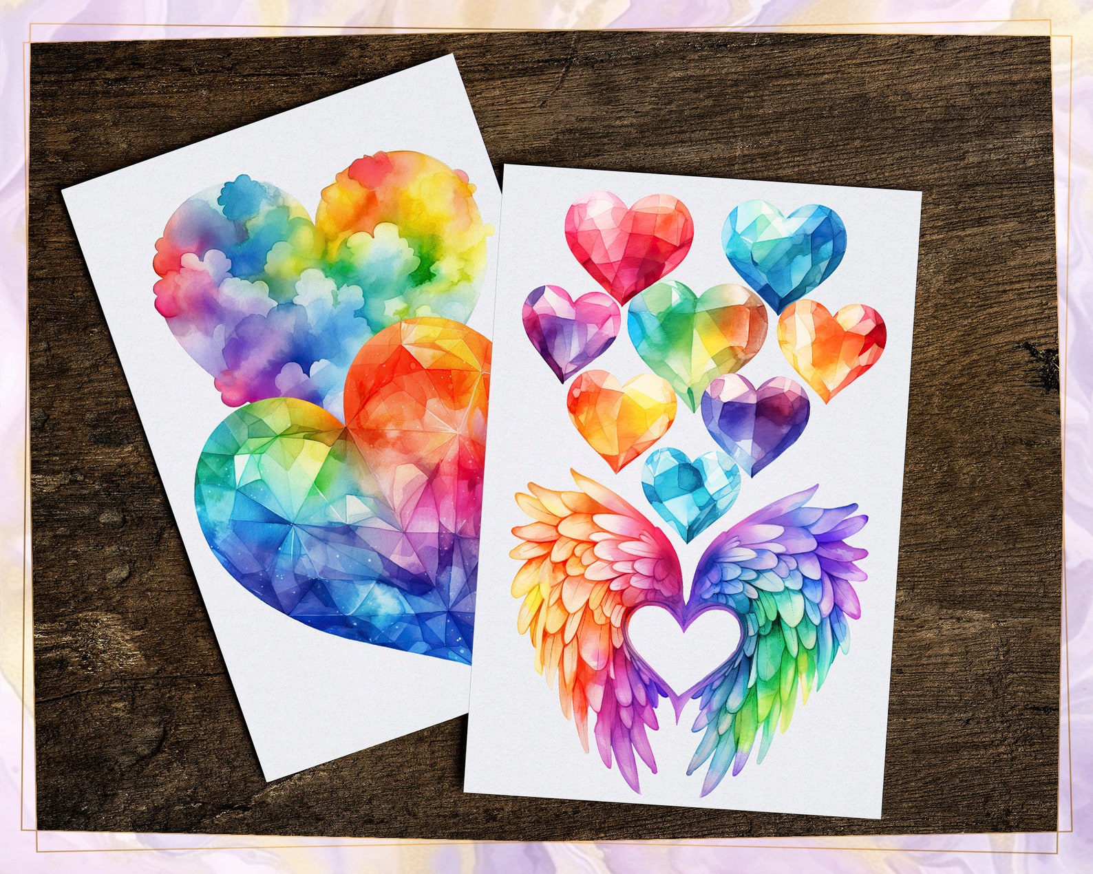 Rainbow Hearts. Watercolor Style Illustrations. Vivid Colorful Heart ...