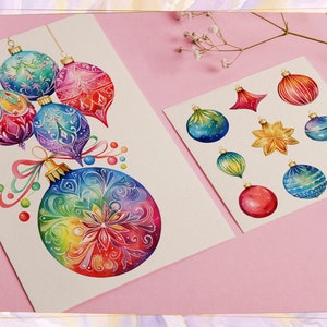 Rainbow Christmas Ornaments. Watercolor Style Illustrations. Vivid ...