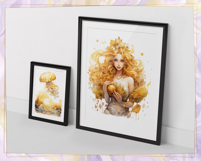 Golden Mermaid. Shiny Gold Mermaids and Merman, Objects and Aquatic ...